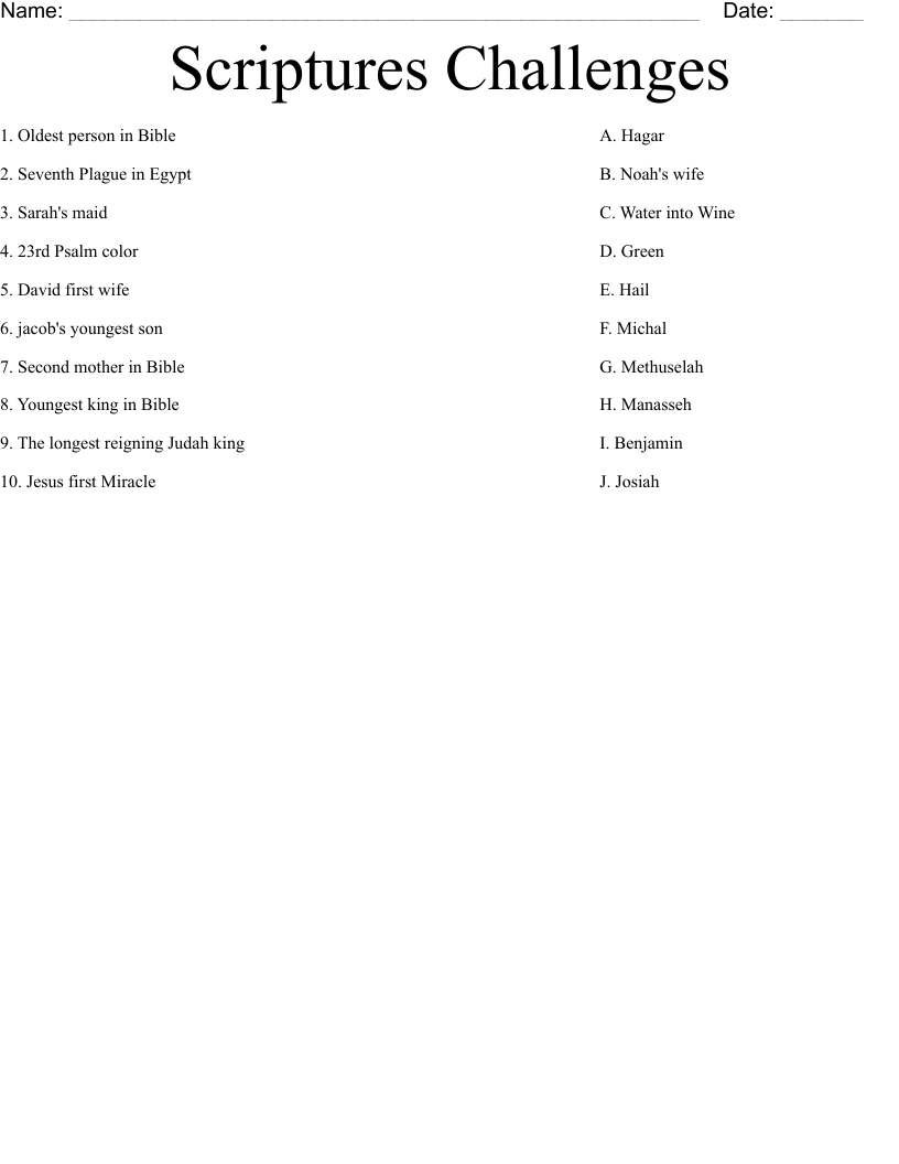 Scriptures Challenges Worksheet - WordMint