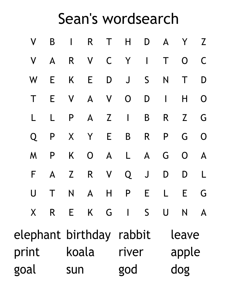 Sean's wordsearch - WordMint
