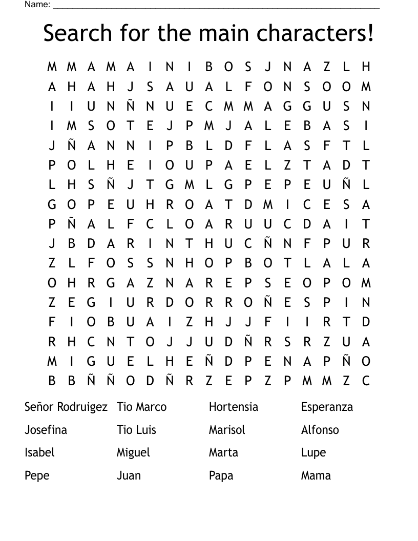 Search For The Main Characters Word Search WordMint