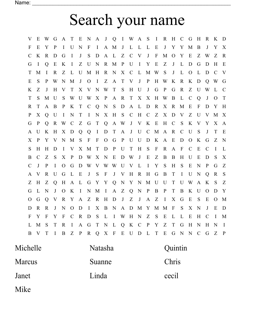 Search your name Word Search - WordMint