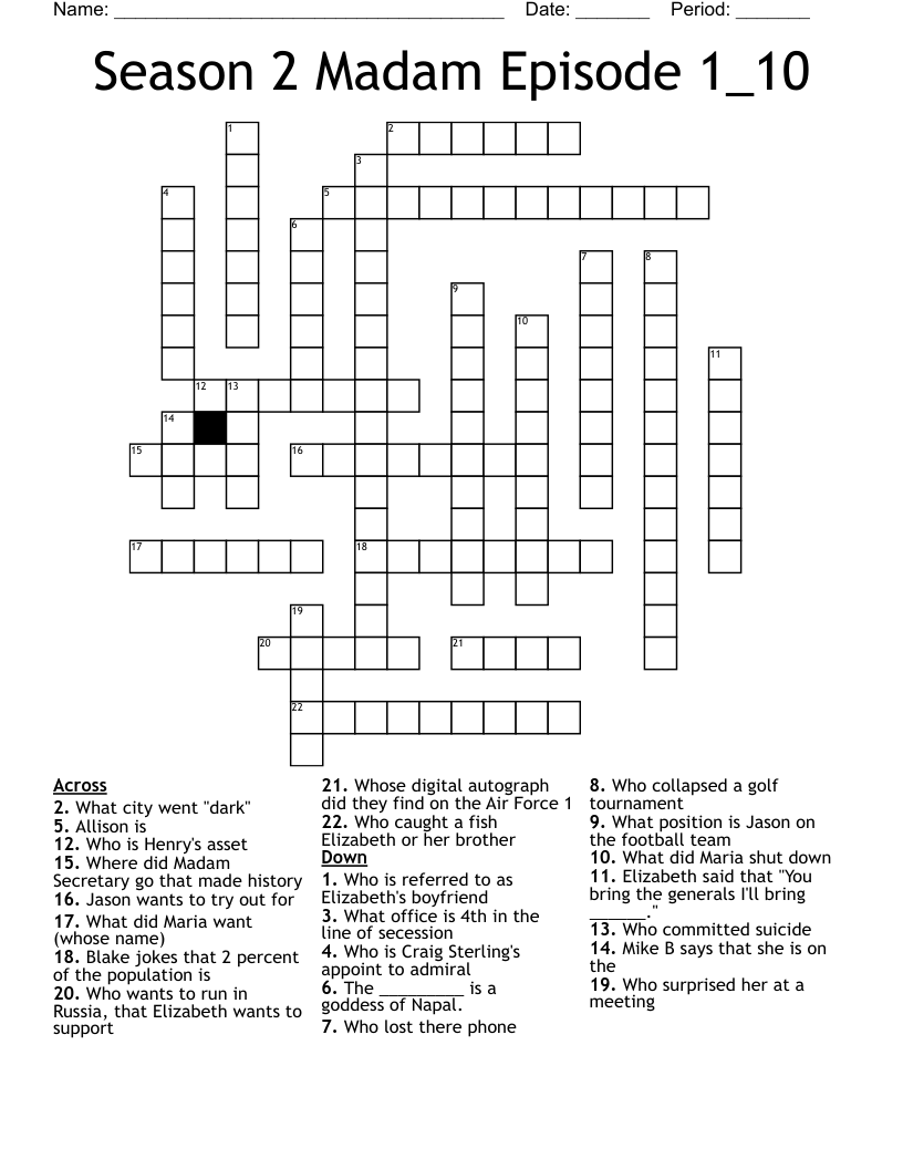 Season 2 Madam Episode 1_10 Crossword - WordMint