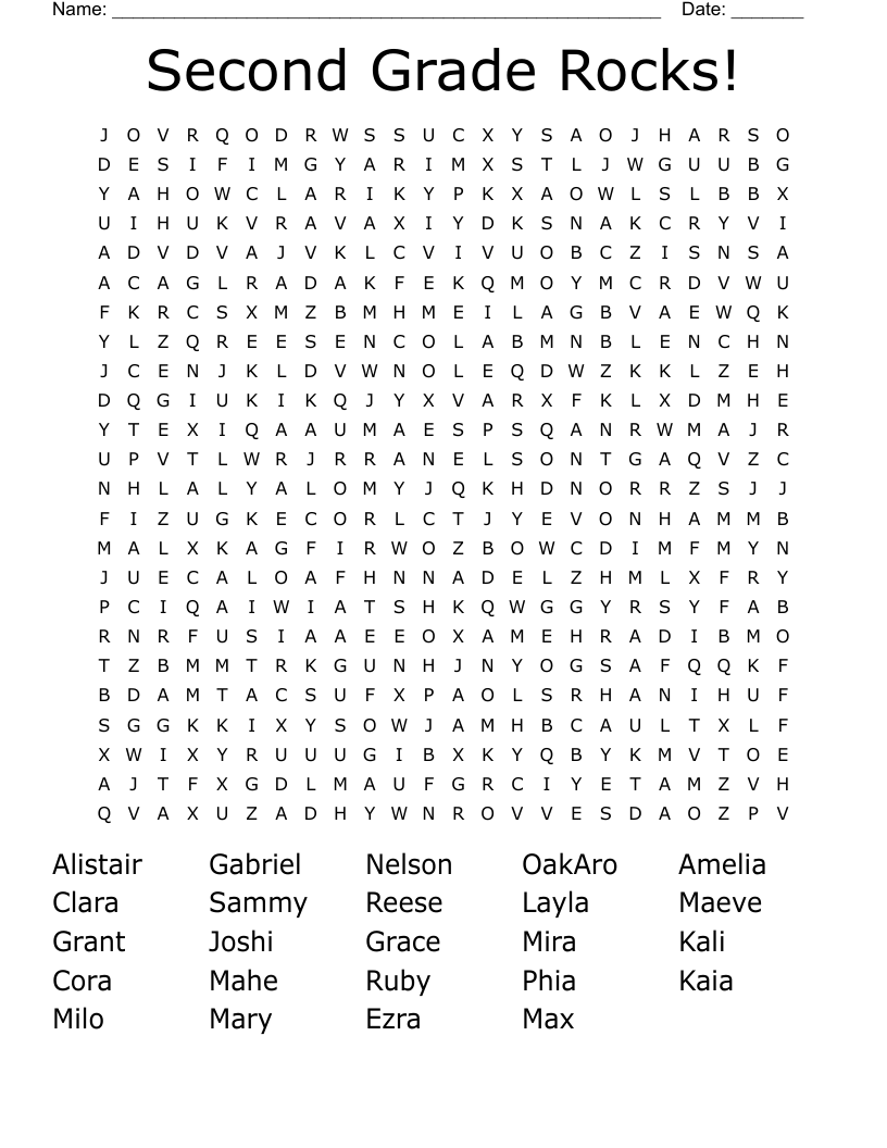 Second Grade Rocks! Word Search - WordMint