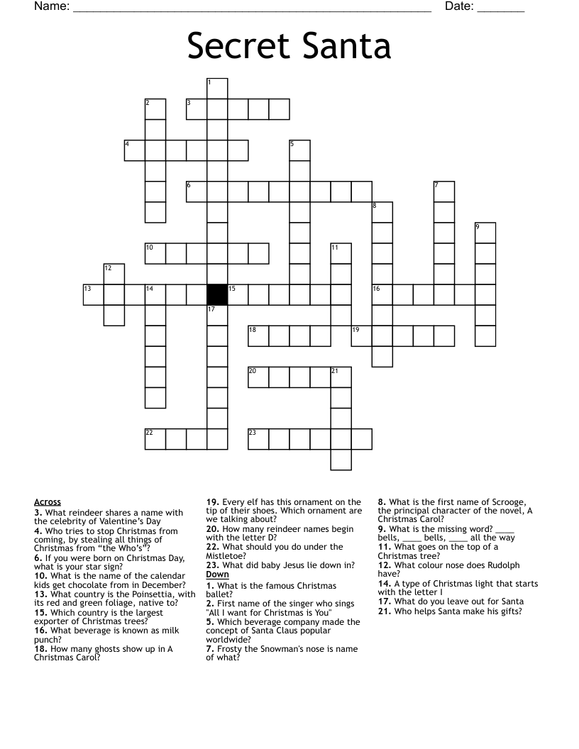 Secret Santa Crossword - WordMint