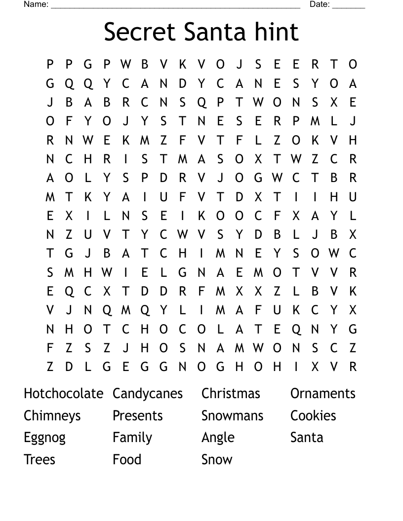 Secret Santa hint Word Search - WordMint