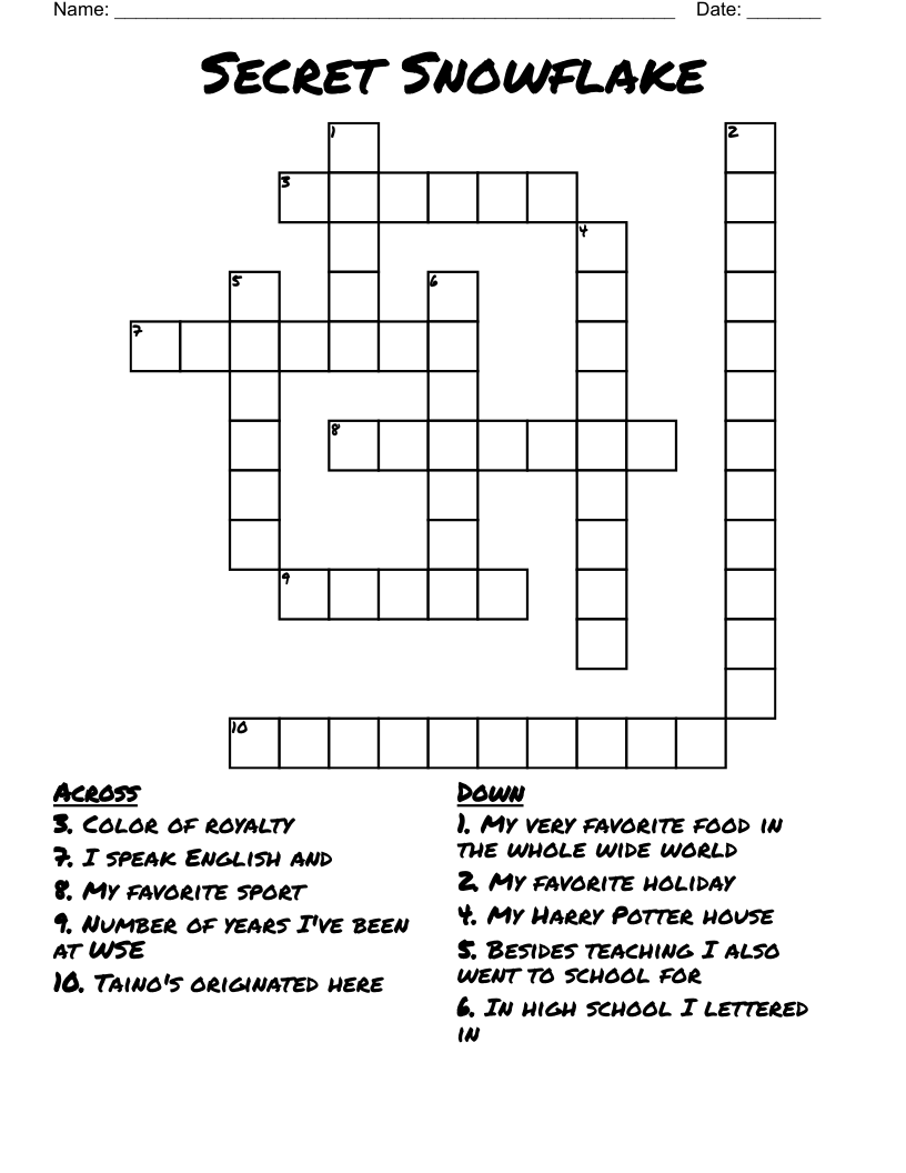 Secret Snowflake Crossword - WordMint
