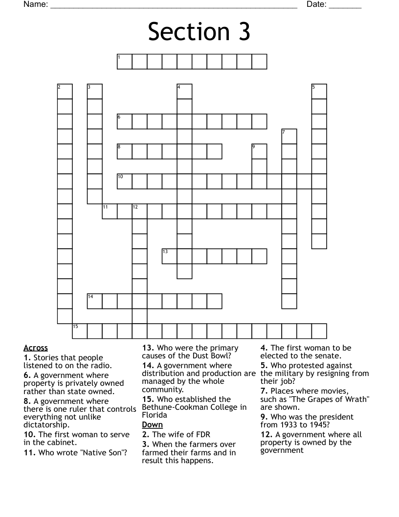 Section 3 Crossword - WordMint