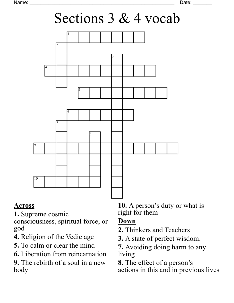 Sections 3 & 4 vocab Crossword - WordMint