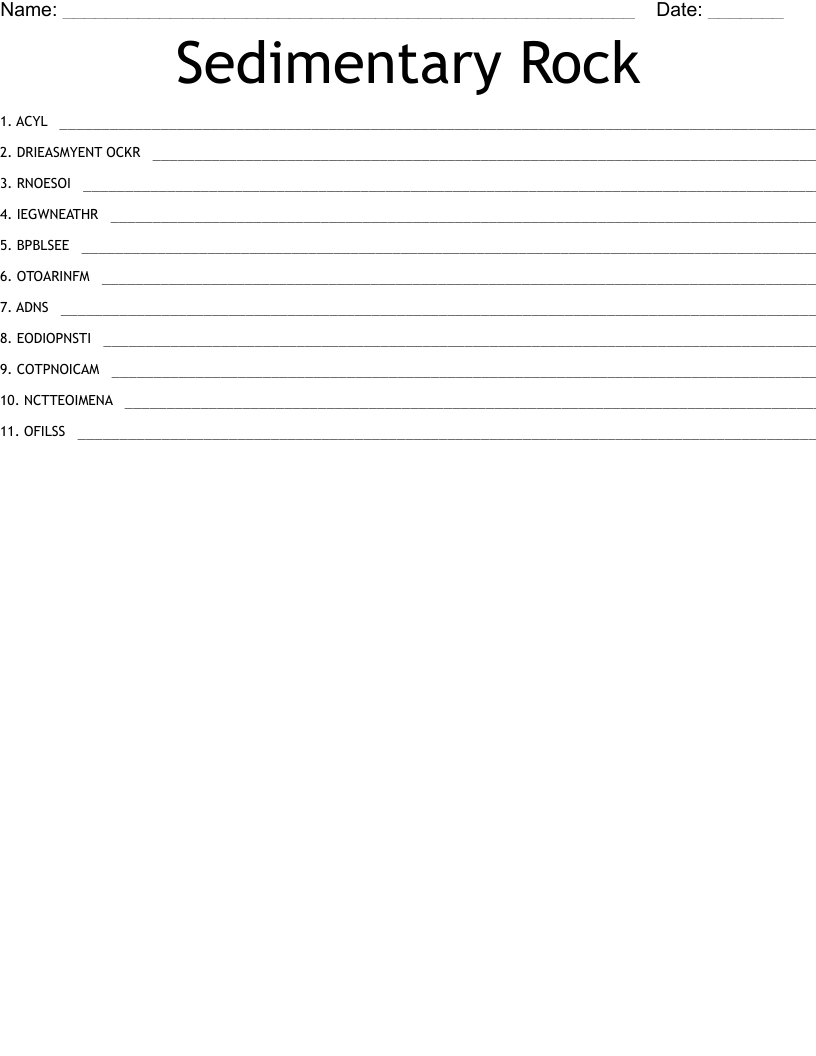 Sedimentary Rock Word Scramble - WordMint