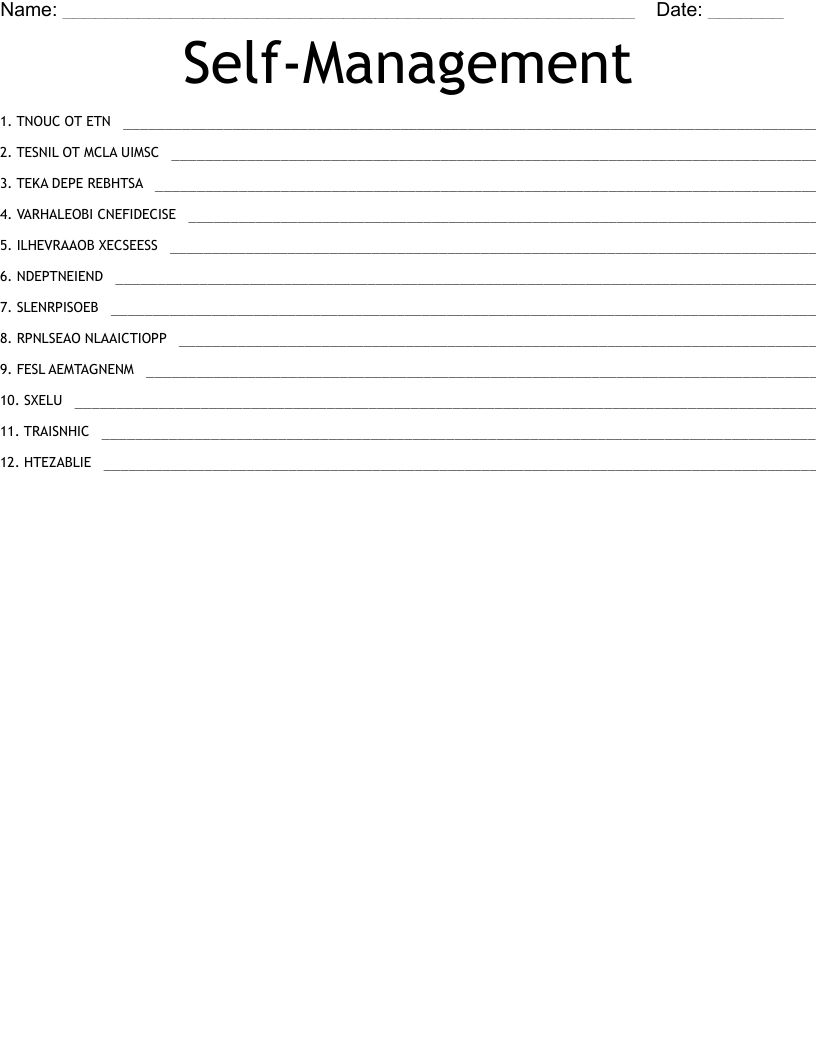 Self-Management Word Scramble - WordMint