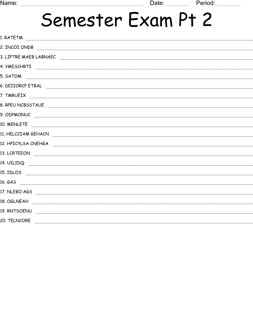 Semester Exam Pt 2 Word Scramble - WordMint