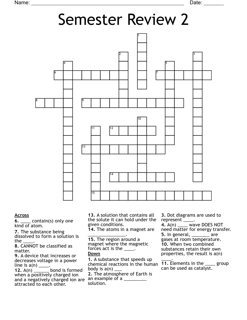 Semester Review 2 Crossword - WordMint