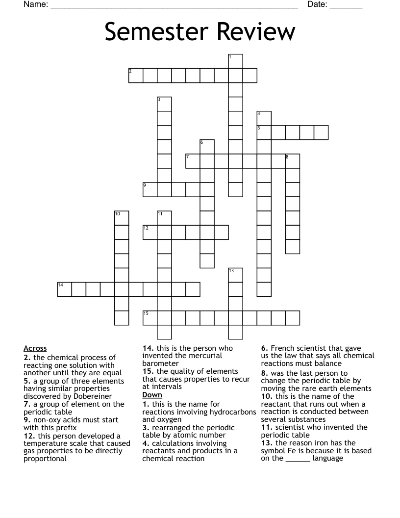 Semester Review Crossword - WordMint