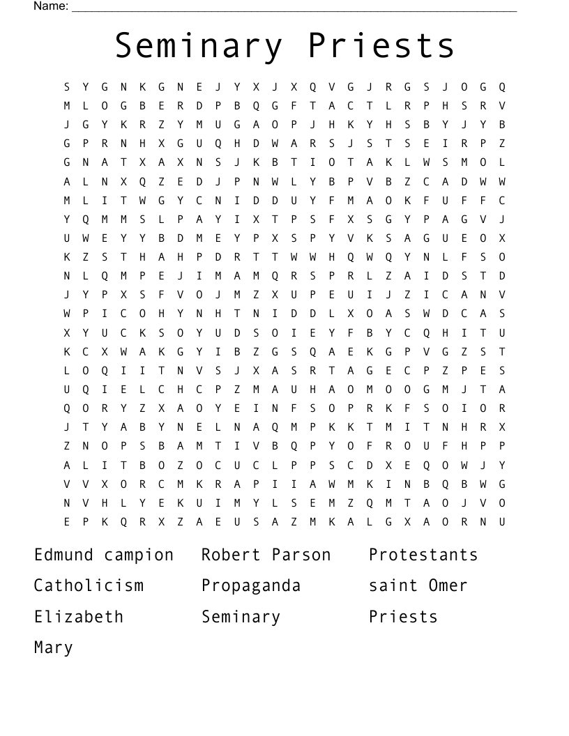 Seminary Priests Word Search - WordMint