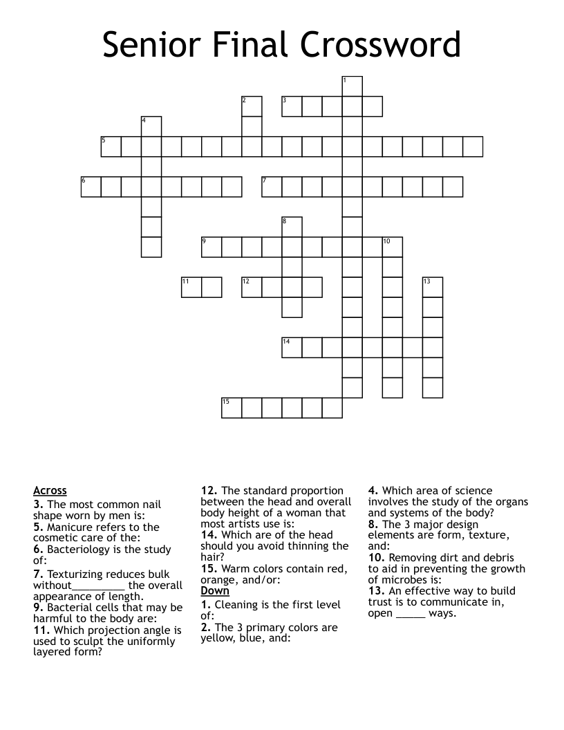 Senior Final Crossword - WordMint