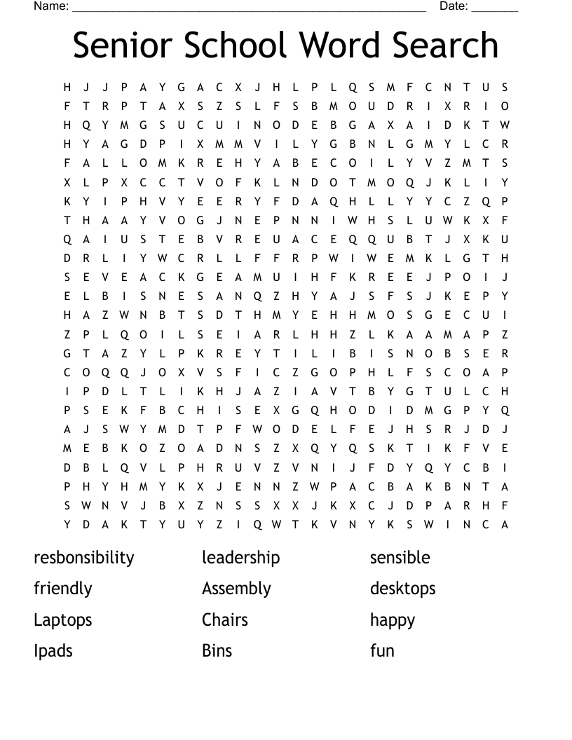 Senior School Word Search - WordMint