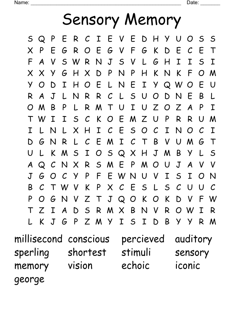 Sensory Memory Word Search WordMint