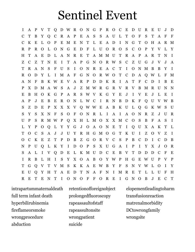 Sentinel Event Word Search - WordMint