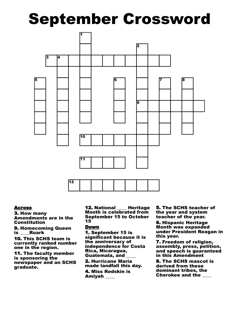 September Crossword - WordMint