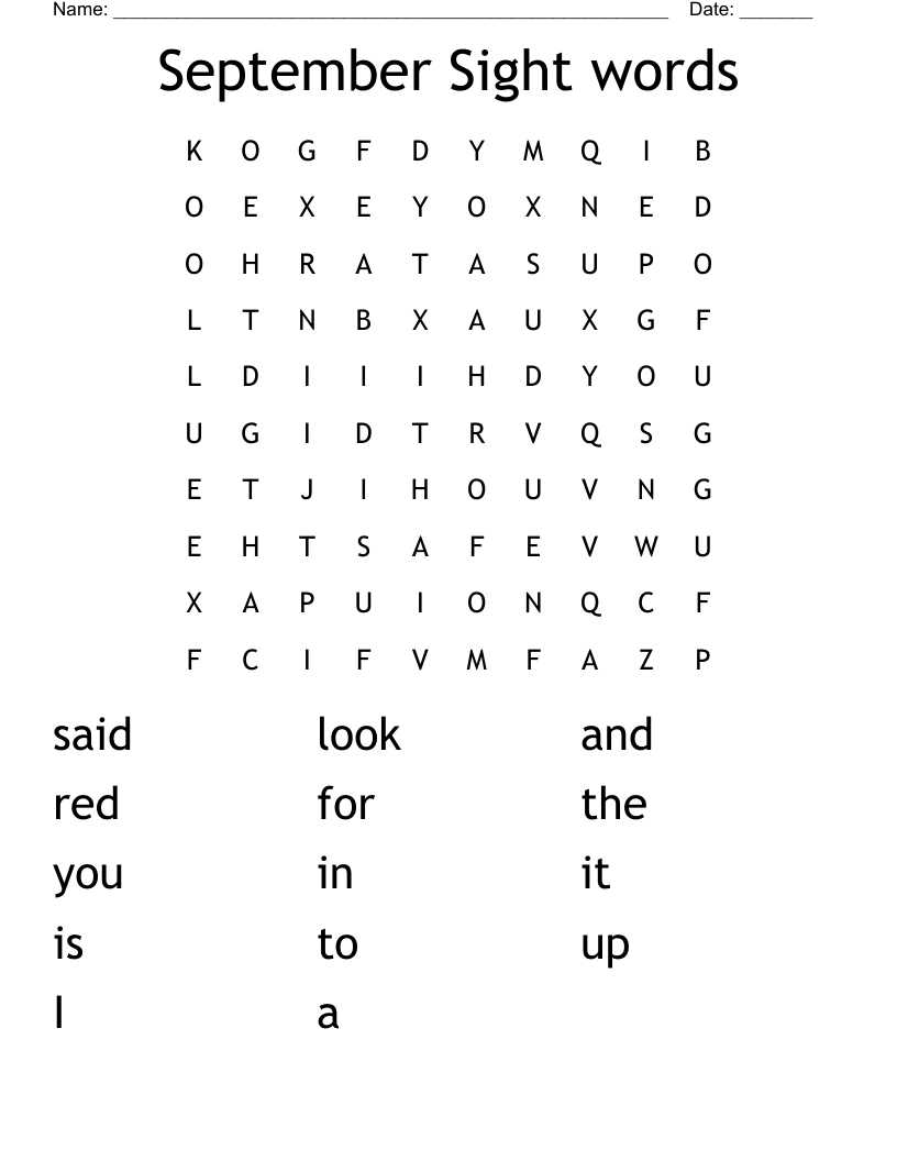 September Sight words Word Search - WordMint