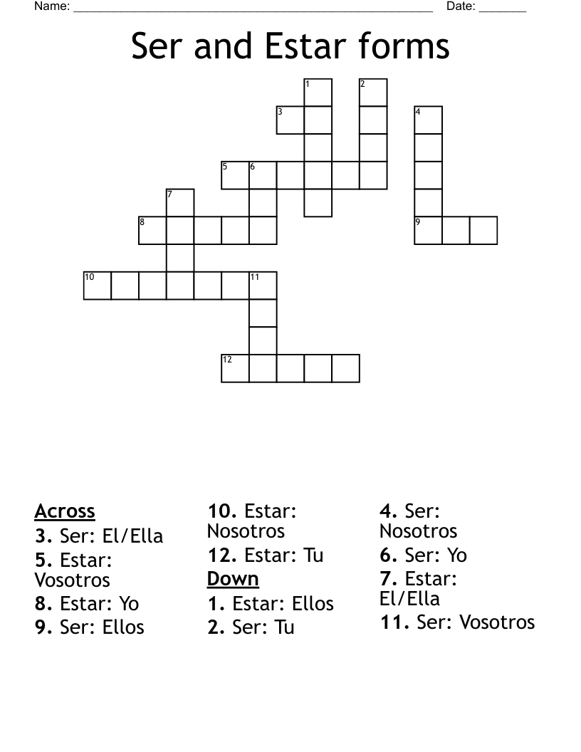 Ser Vs Estar Crossword Puzzle Answers Nikemavrk60