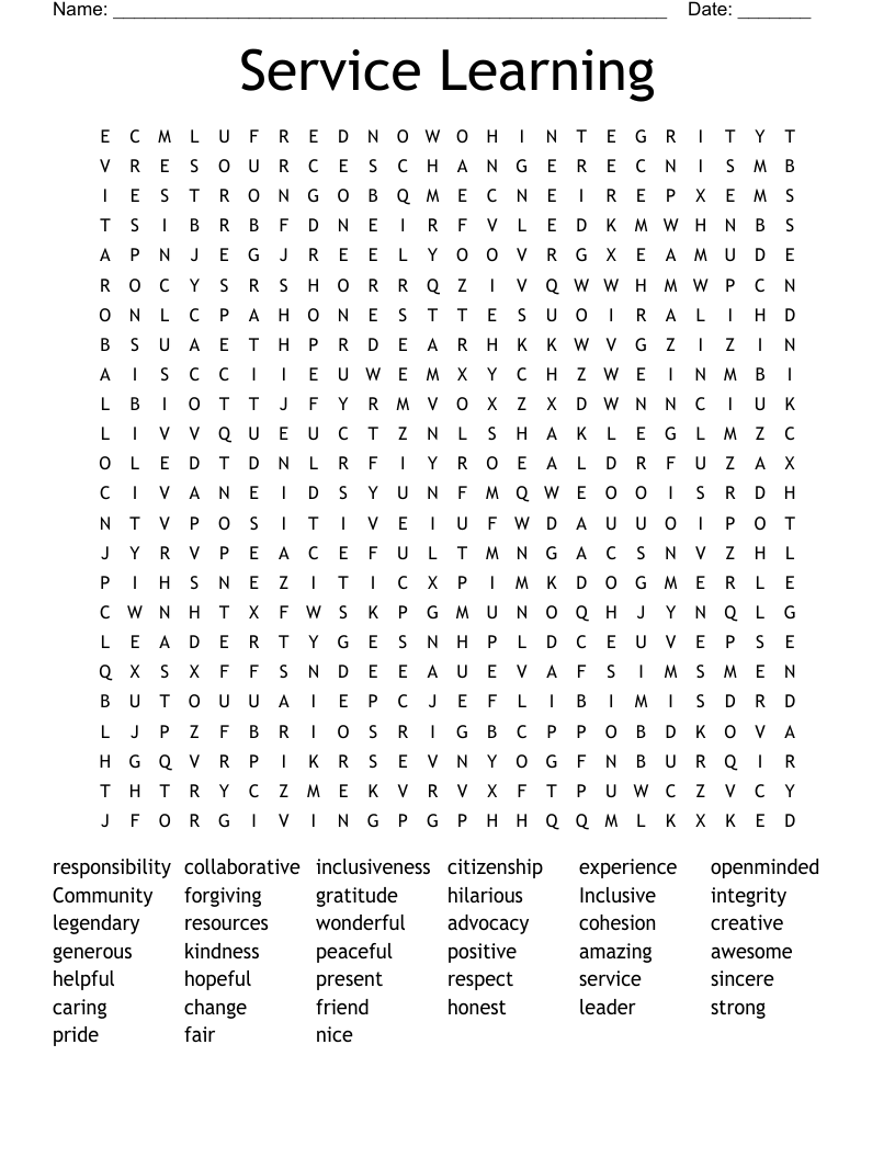 Service Learning Word Search WordMint