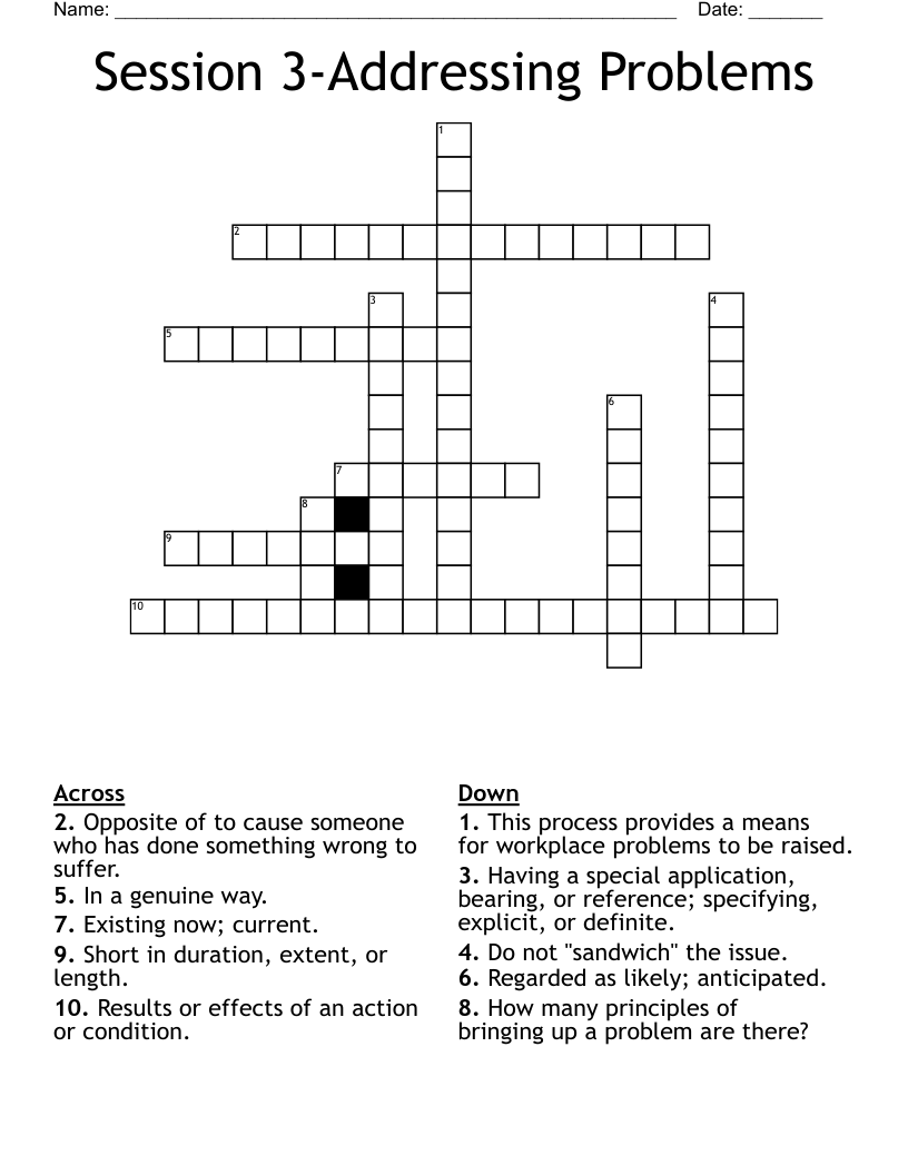 Session 3-Addressing Problems Crossword - WordMint