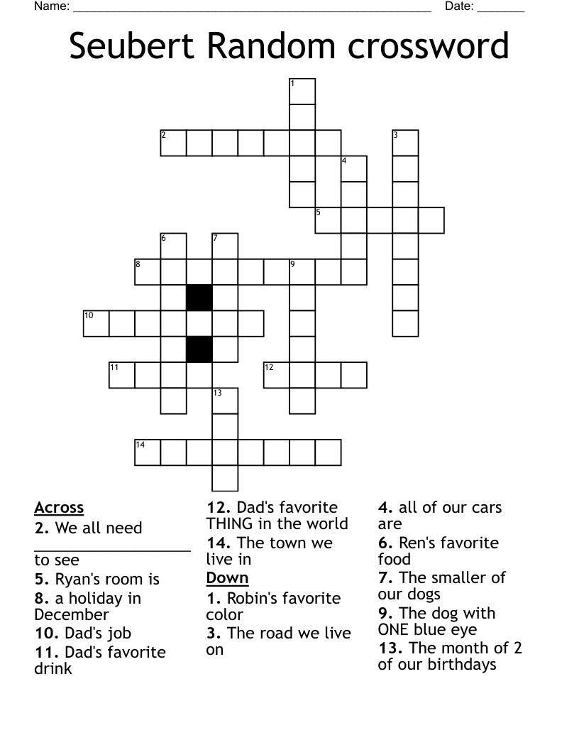 Seubert Random crossword - WordMint