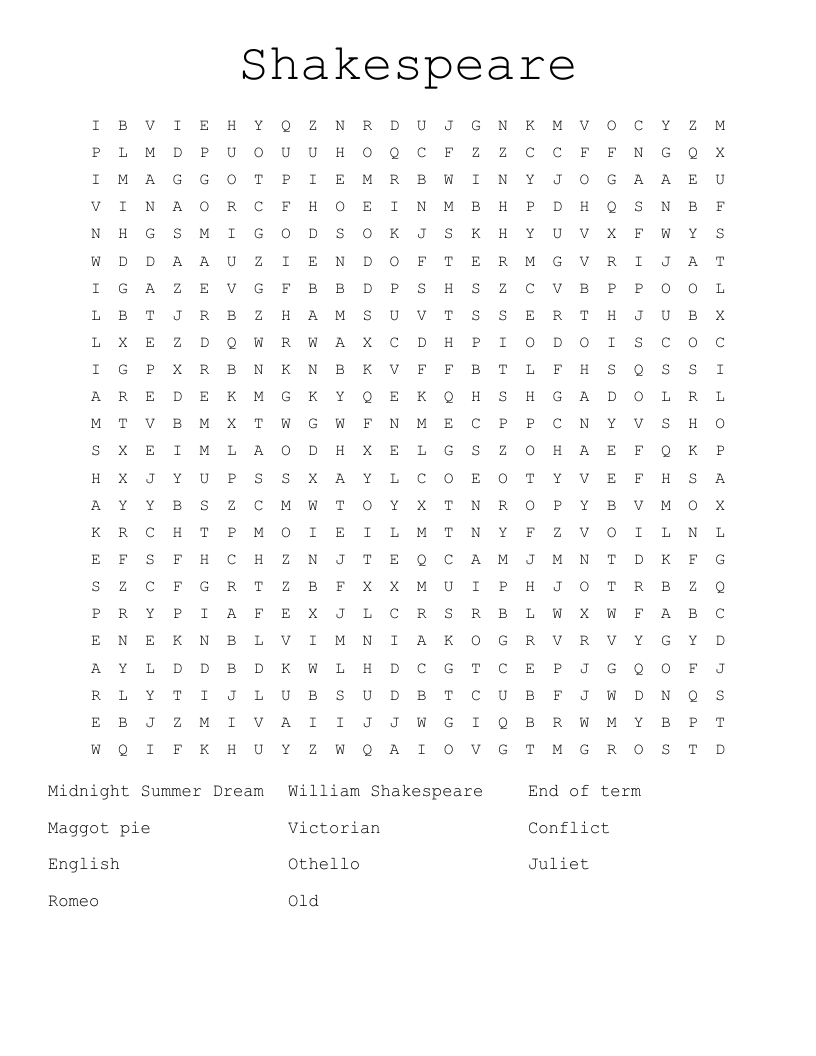 Shakespeare Word Search - WordMint