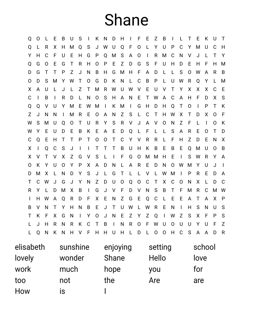 Shane Word Search - WordMint