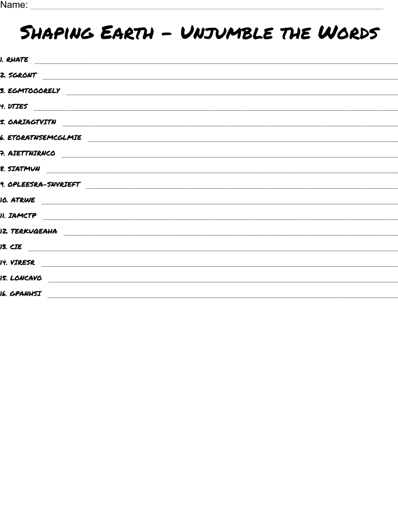 Shaping Earth - Unjumble the Words Word Scramble - WordMint