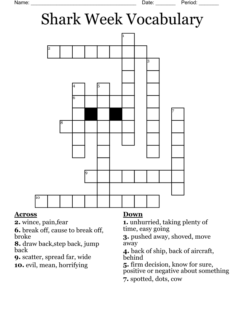 Shark Week Vocabulary Crossword - WordMint