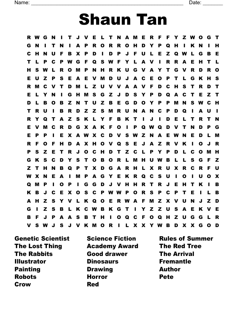 Shaun Tan Word Search WordMint