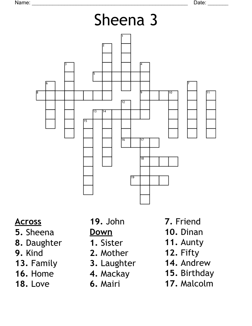 Sheena 3 Crossword - WordMint