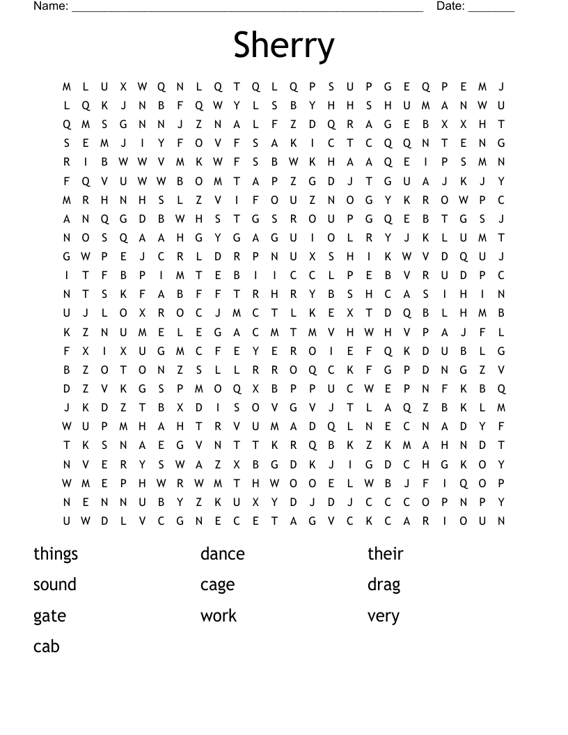 Sherry Word Search - WordMint