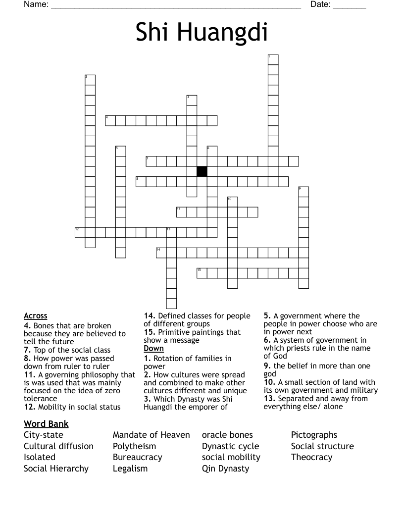 Shi Huangdi Crossword - WordMint