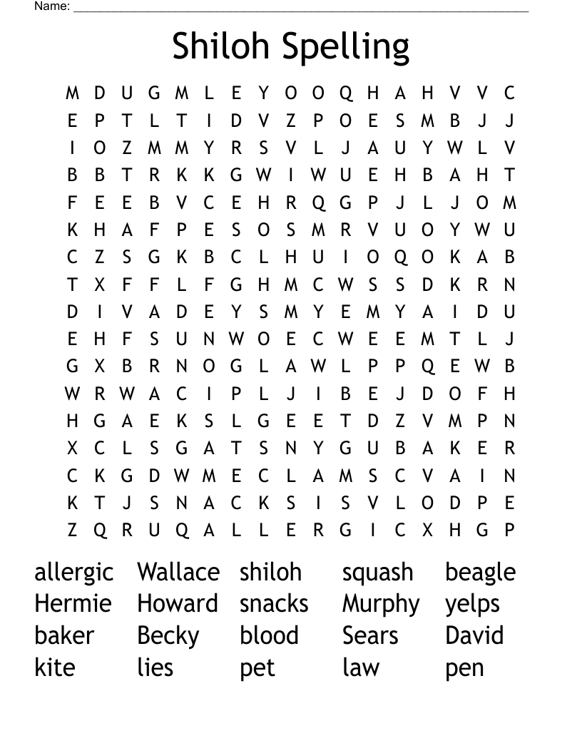 Shiloh Spelling Word Search - WordMint