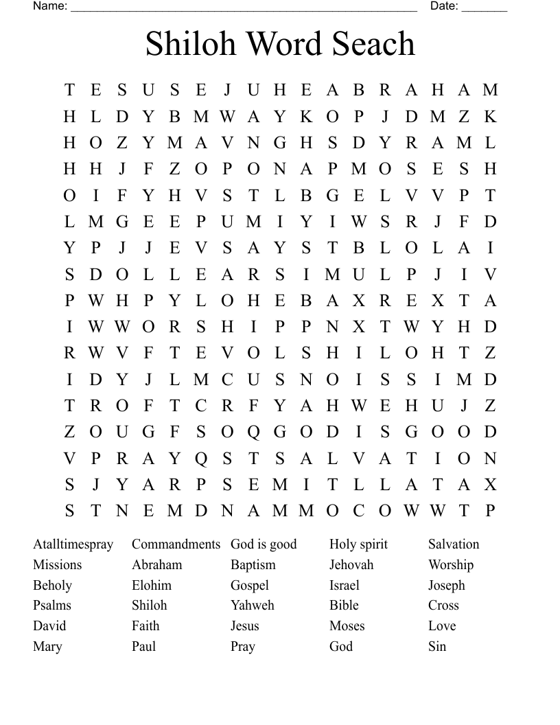 Shiloh Word Seach Word Search - WordMint