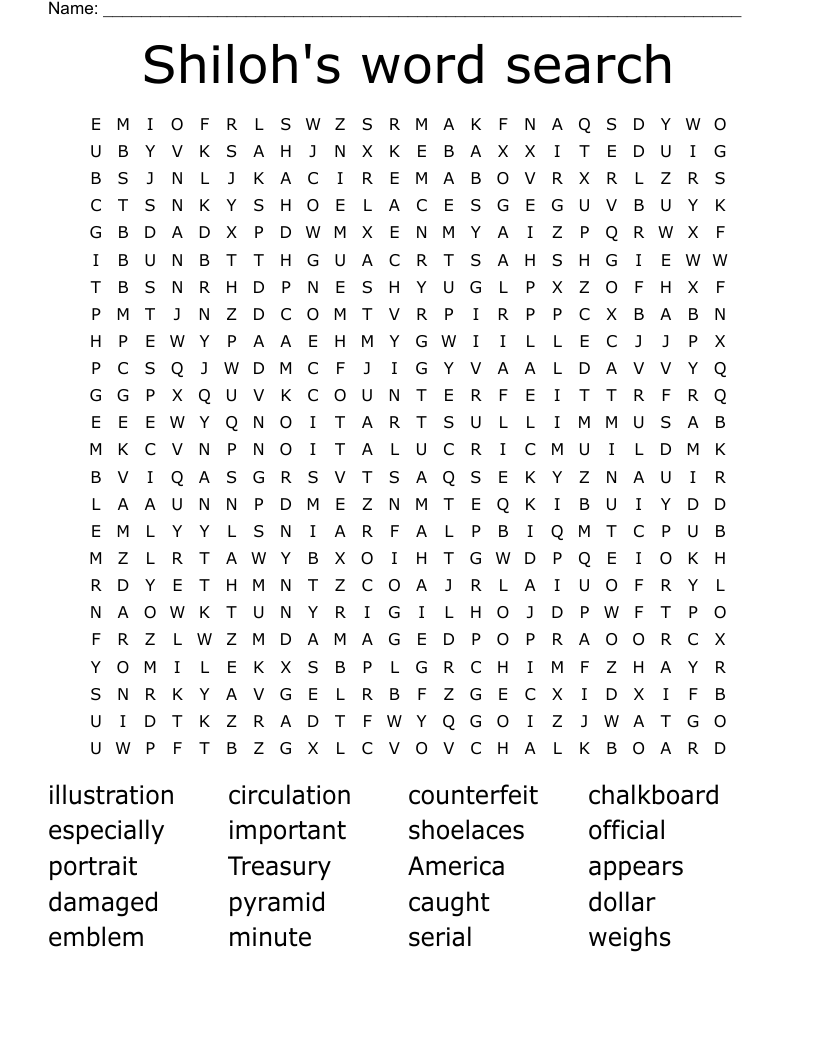 Shiloh's word search - WordMint