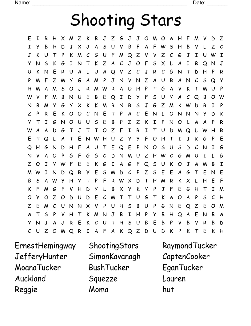 Shooting Stars Word Search - WordMint
