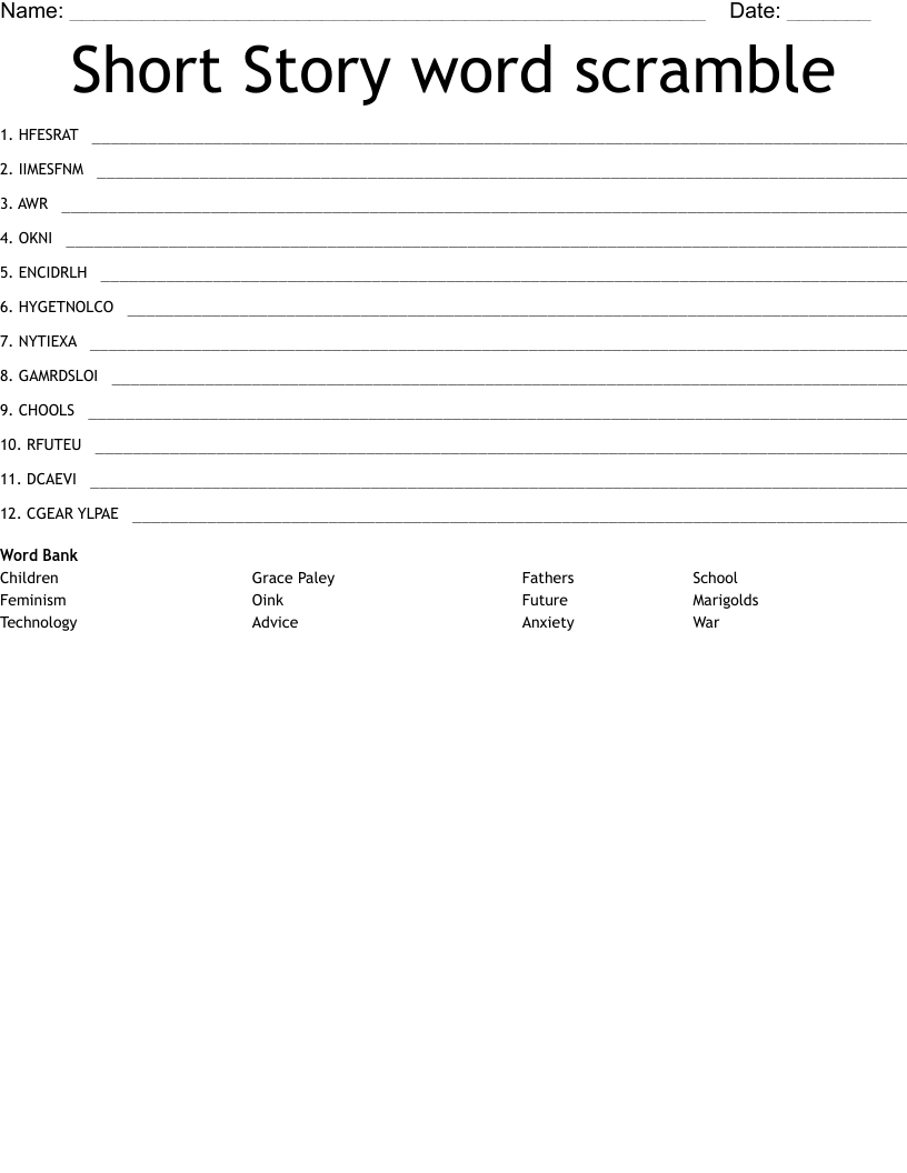 Short Story word scramble - WordMint