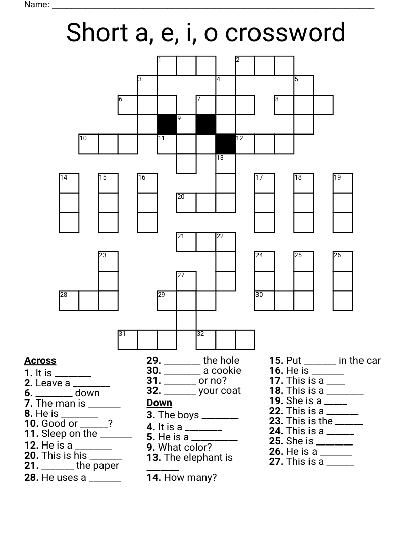 Short a, e, i, o crossword - WordMint