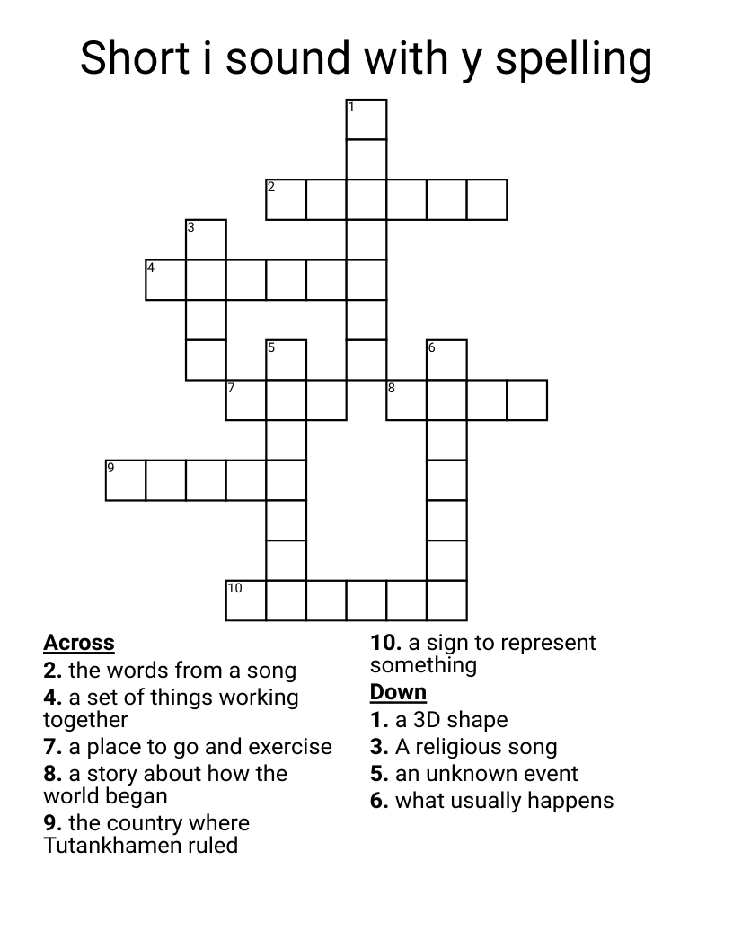 Short I Sound With Y Spelling Crossword WordMint