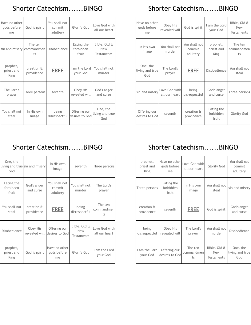 Shorter Catechism......BINGO - WordMint