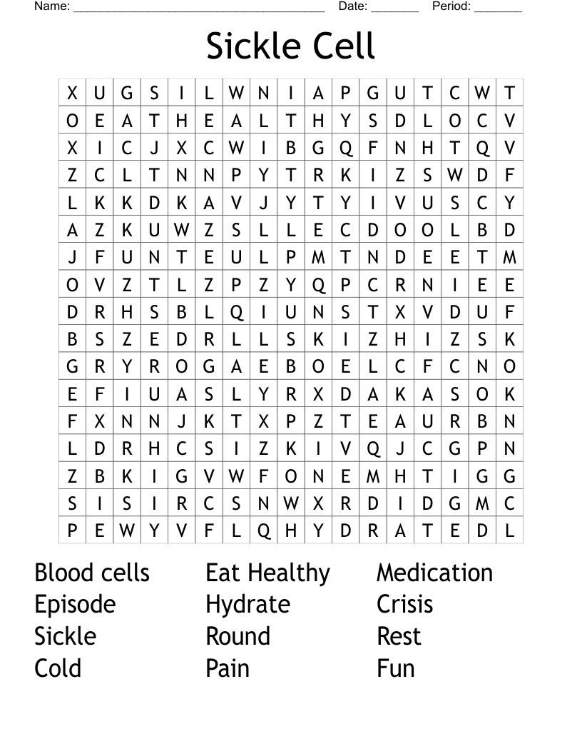Sickle Cell Word Search - WordMint