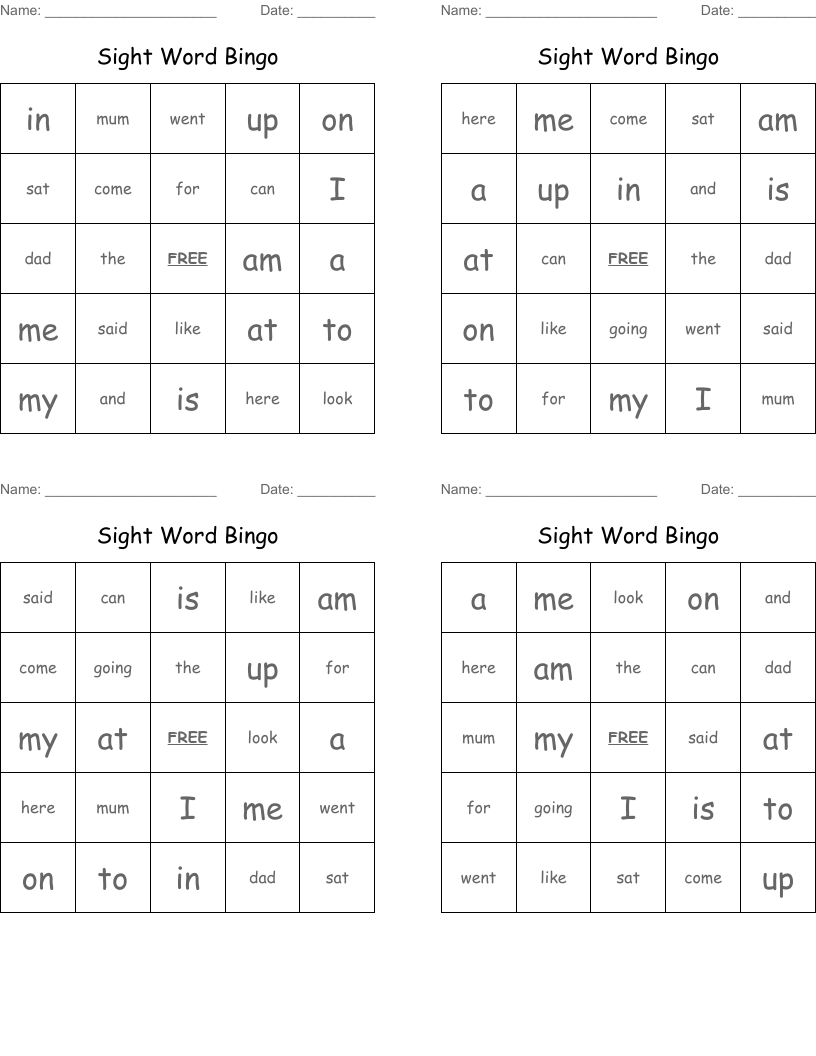 Sight Word Bingo - WordMint