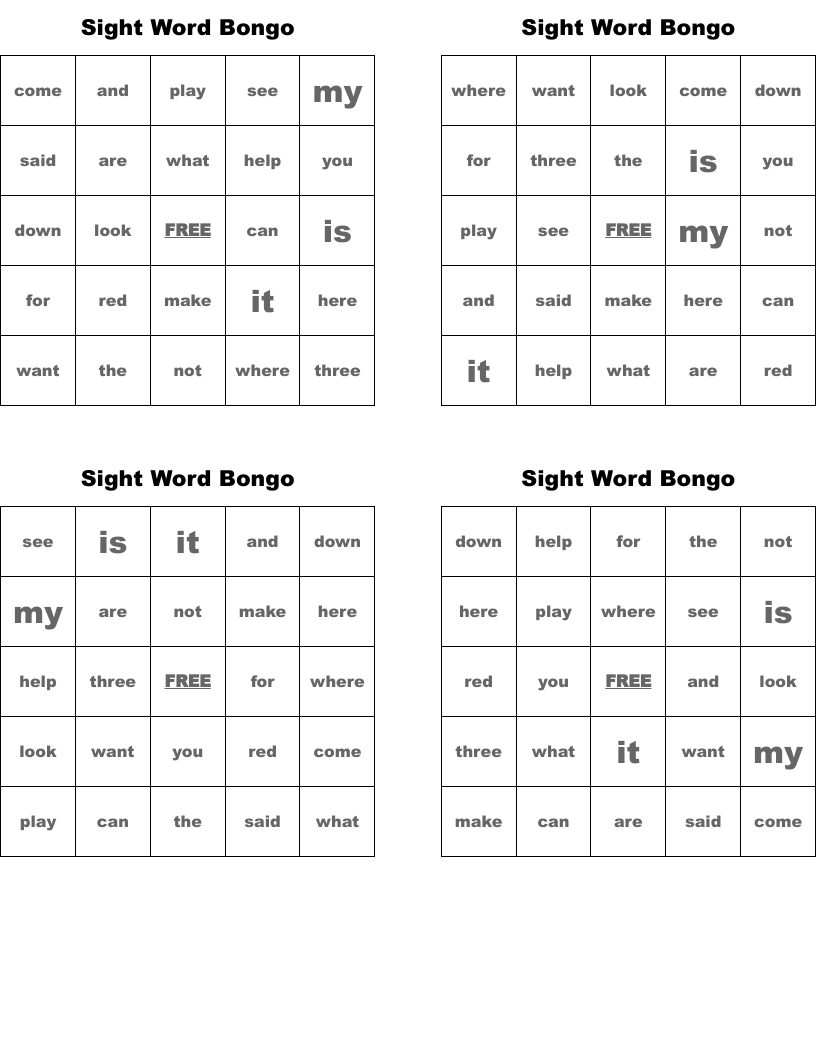 Sight Word Bongo Bingo Cards - WordMint