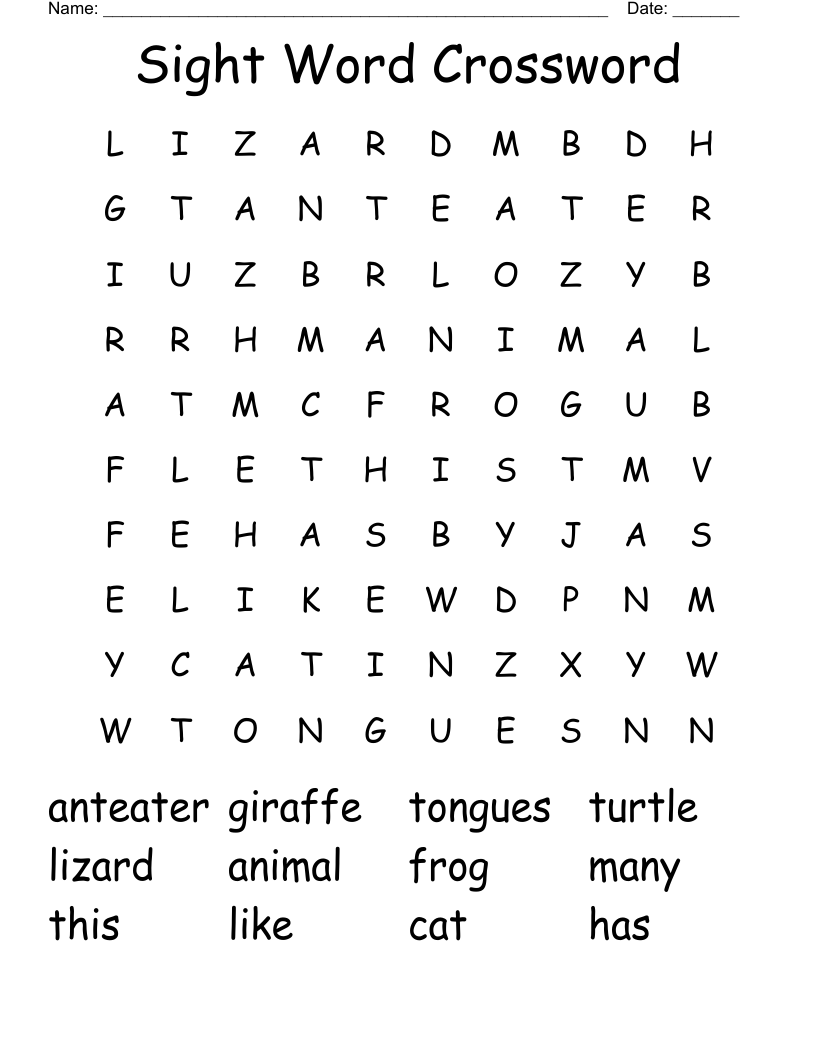 Sight Word Crossword Word Search - WordMint