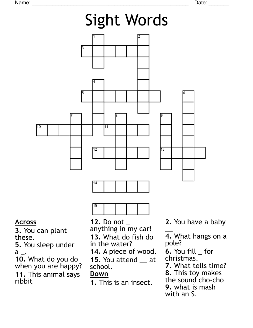 Sight Words Crossword - WordMint