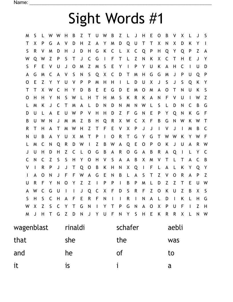 Sight Words #1 Word Search - WordMint