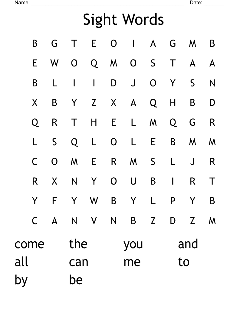 Sight Words Word Search - WordMint